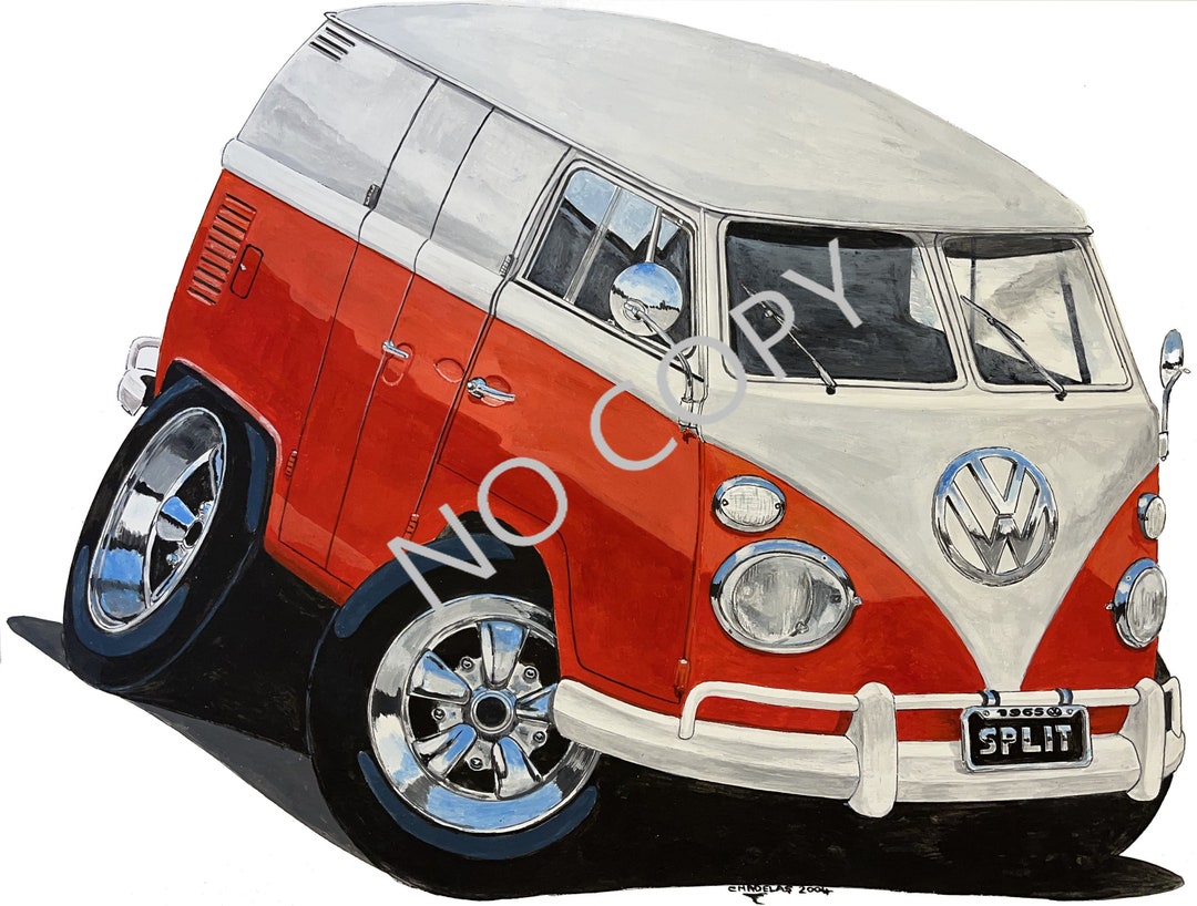 RED COMBI VW Drawing Caricature - Etsy