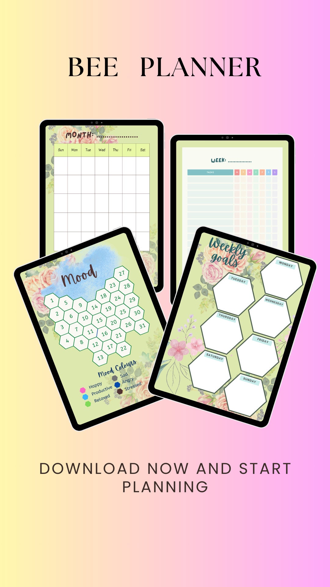 Bee Undated Planner Printable, Monthly Planner Page, Weekly Planner ...