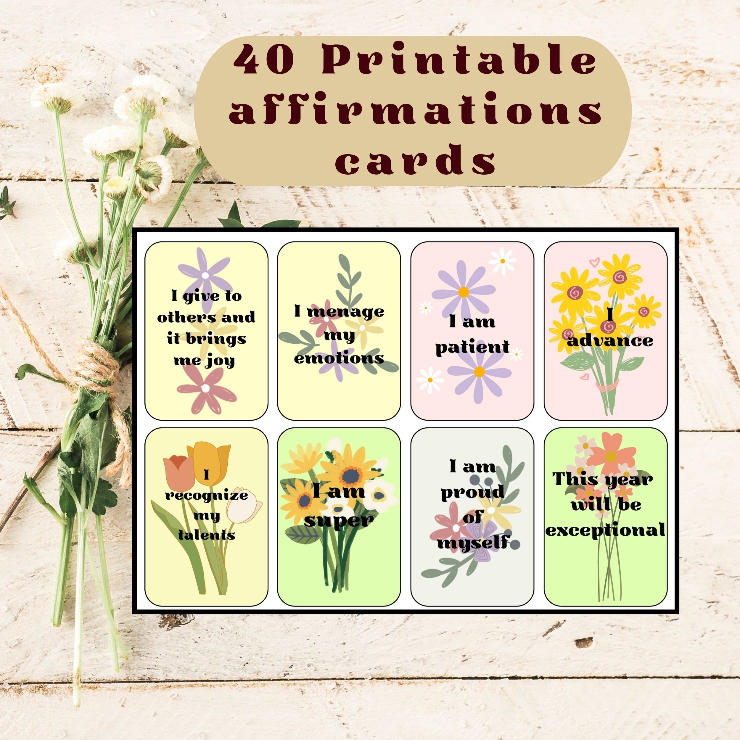 40 Affirmations Cards, Printable Affirmation Cards, Positive ...