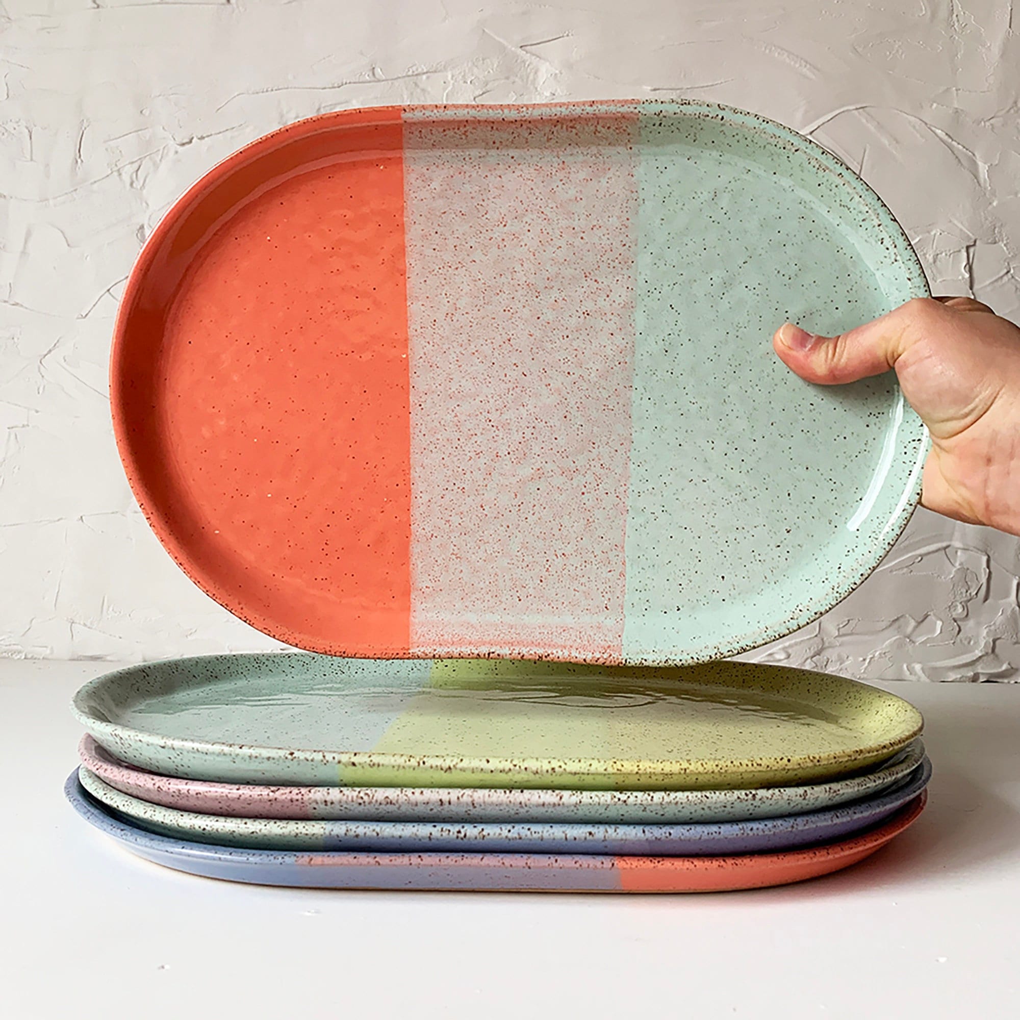Handmade Stoneware Large Oval Tray, Modern Speckled Stoneware - Etsy