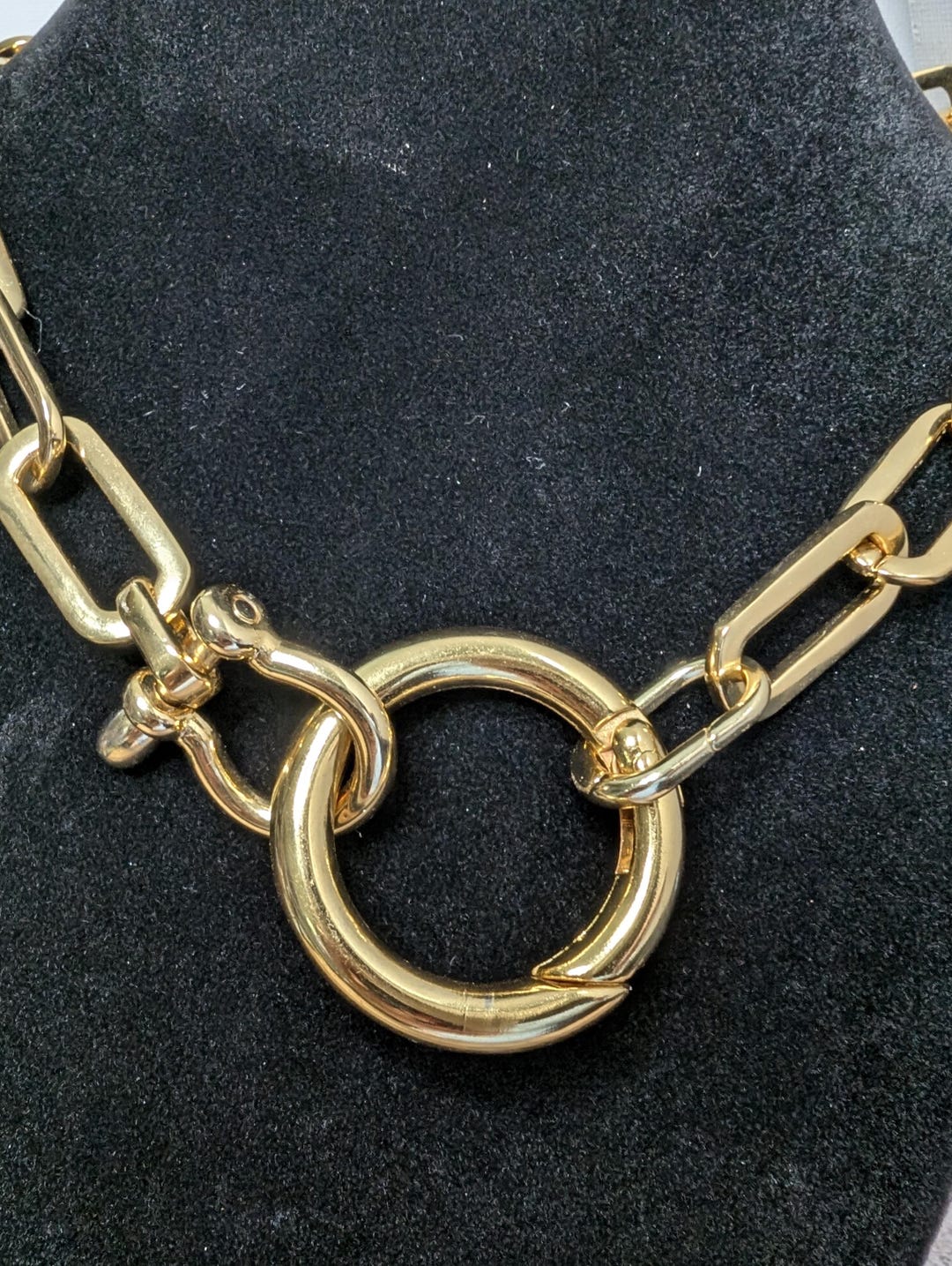 Bold Chunky Gold Statement Necklace 18" Paperclip Chain With Circle ...