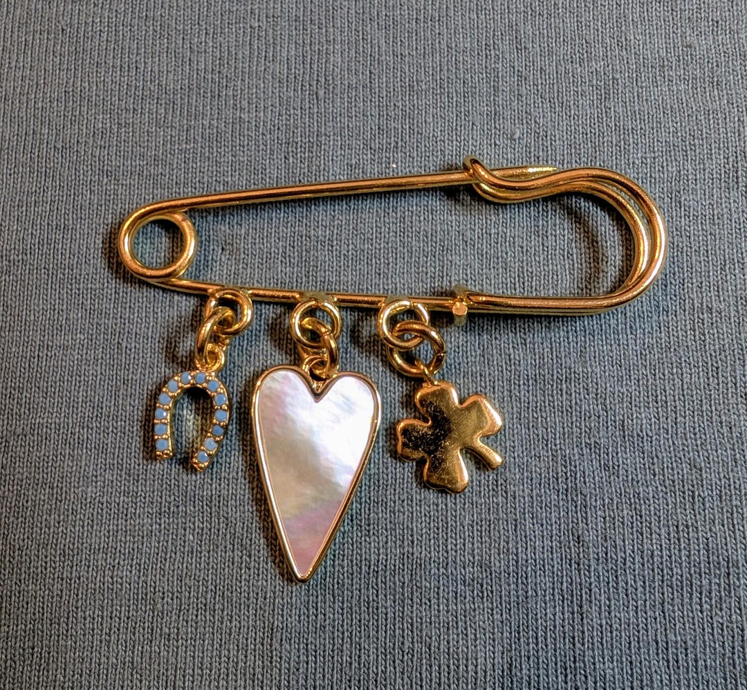 Good Luck Pin, Mother of Pearl Heart Charm, Turquoise Horse Shoe, Four ...