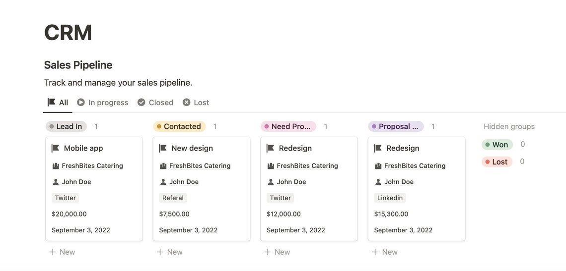 Notion CRM Template, CRM, Customer Relationship Management, Notion Template, Sales, Sales ...