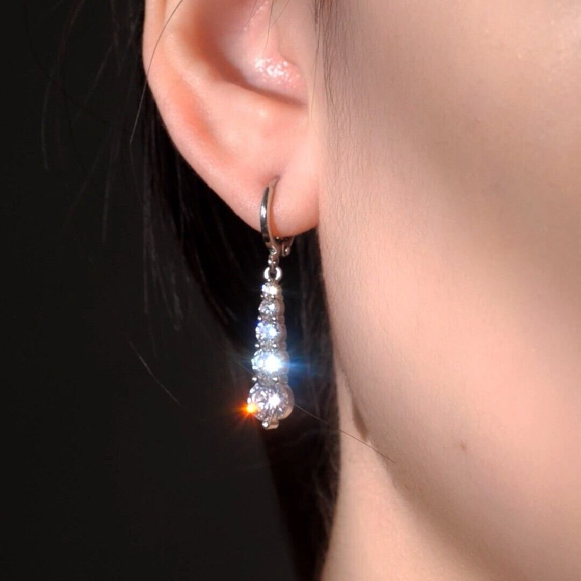 Silver Simulated Diamond Earrings, 5 Stones CZ Drop Dangle Earrings ...