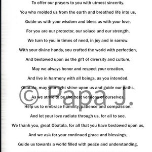 Obatala Prayer Card - Etsy