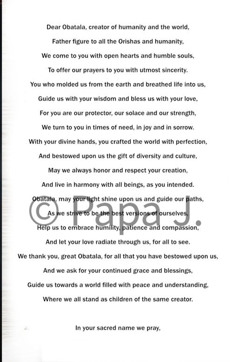 Obatala Prayer Card - Etsy