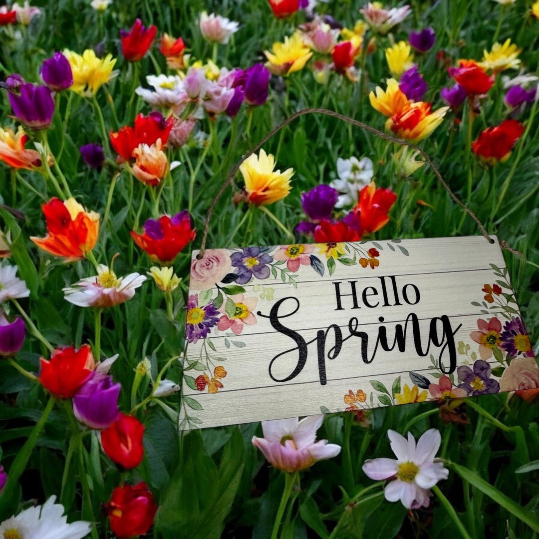 Handmade Hanging Sign, Spring Flowers, Plaque, Decoration, Wall Hanging ...