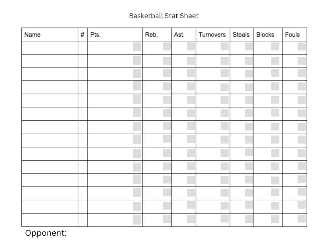 Basketball Stat Sheet - Etsy