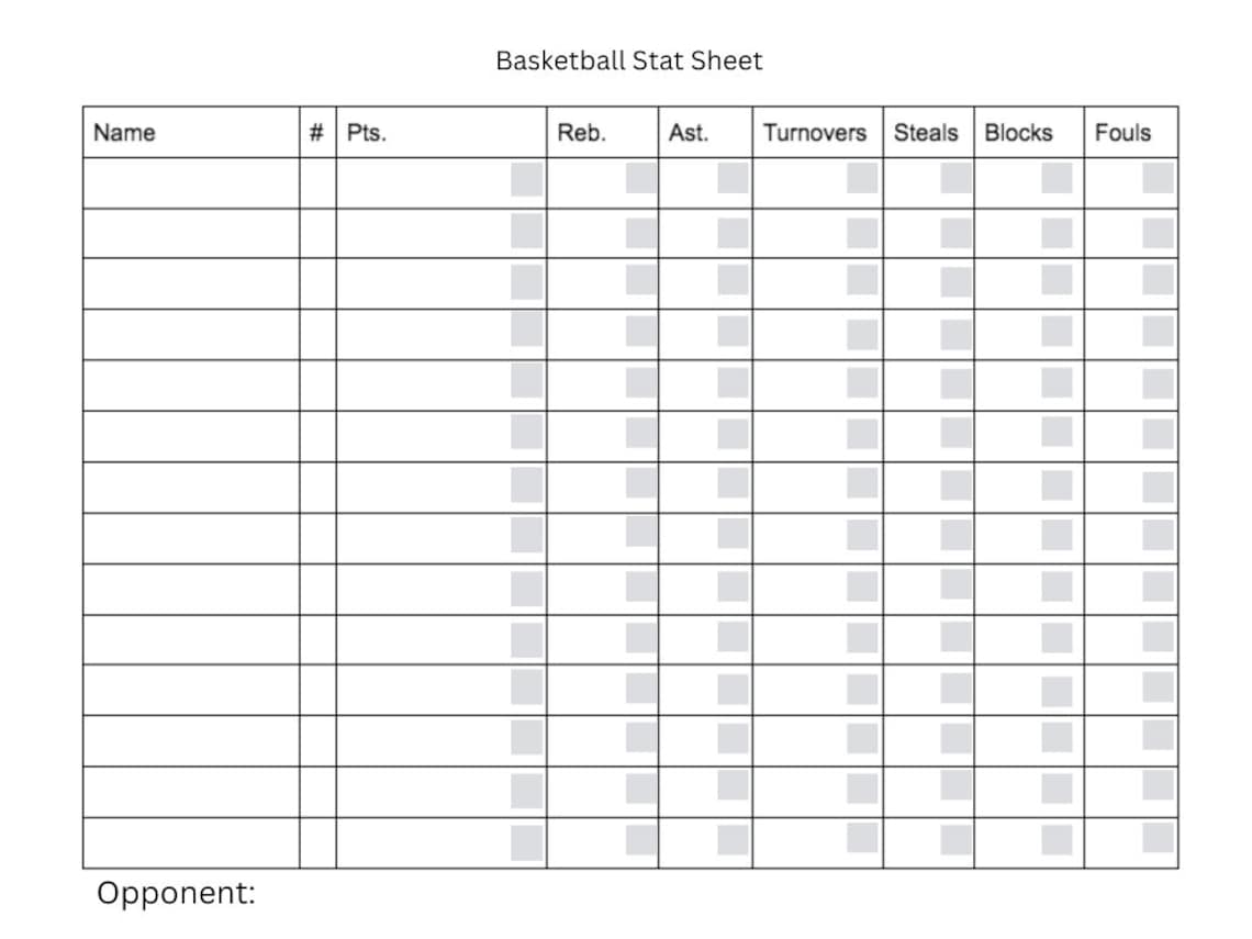 Basketball Stat Sheet - Etsy