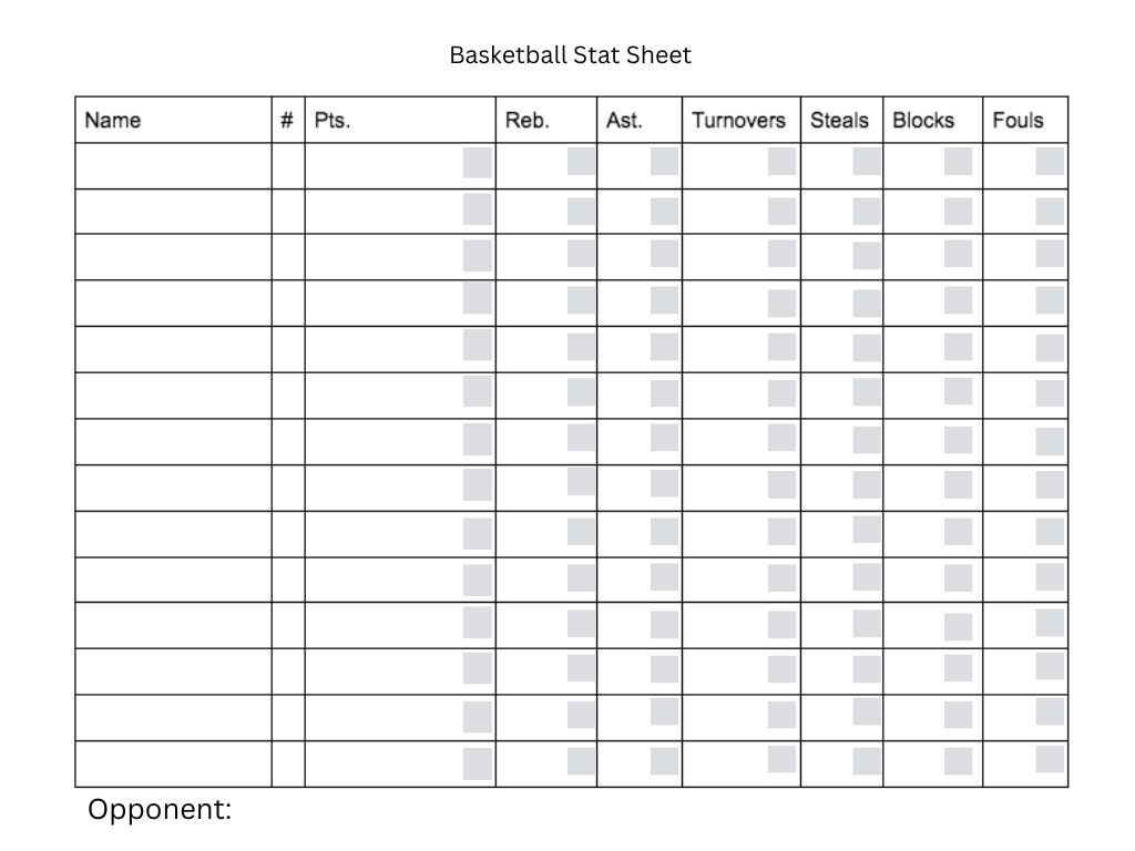 Basketball Stat Sheet - Etsy