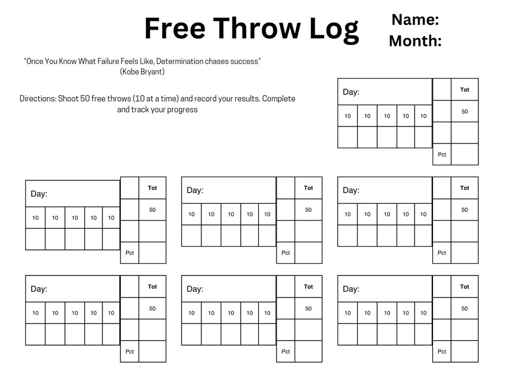 Free Throw Log for Basketball - Etsy