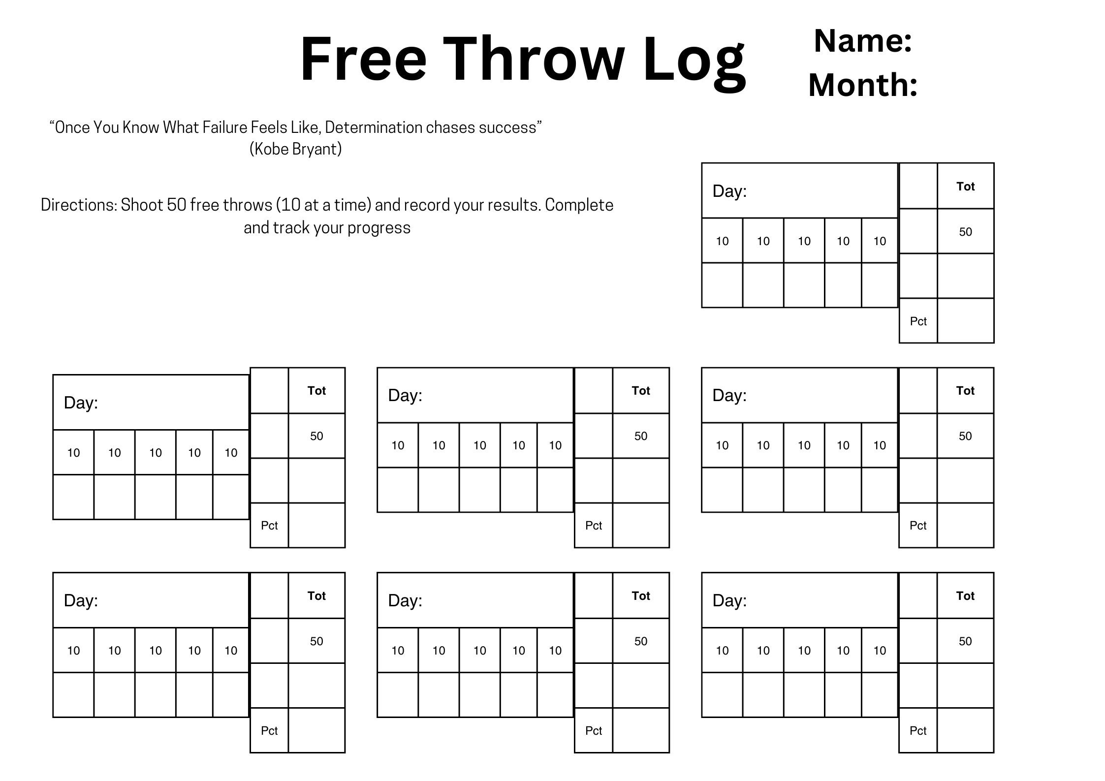 Free Throw Log for Basketball - Etsy