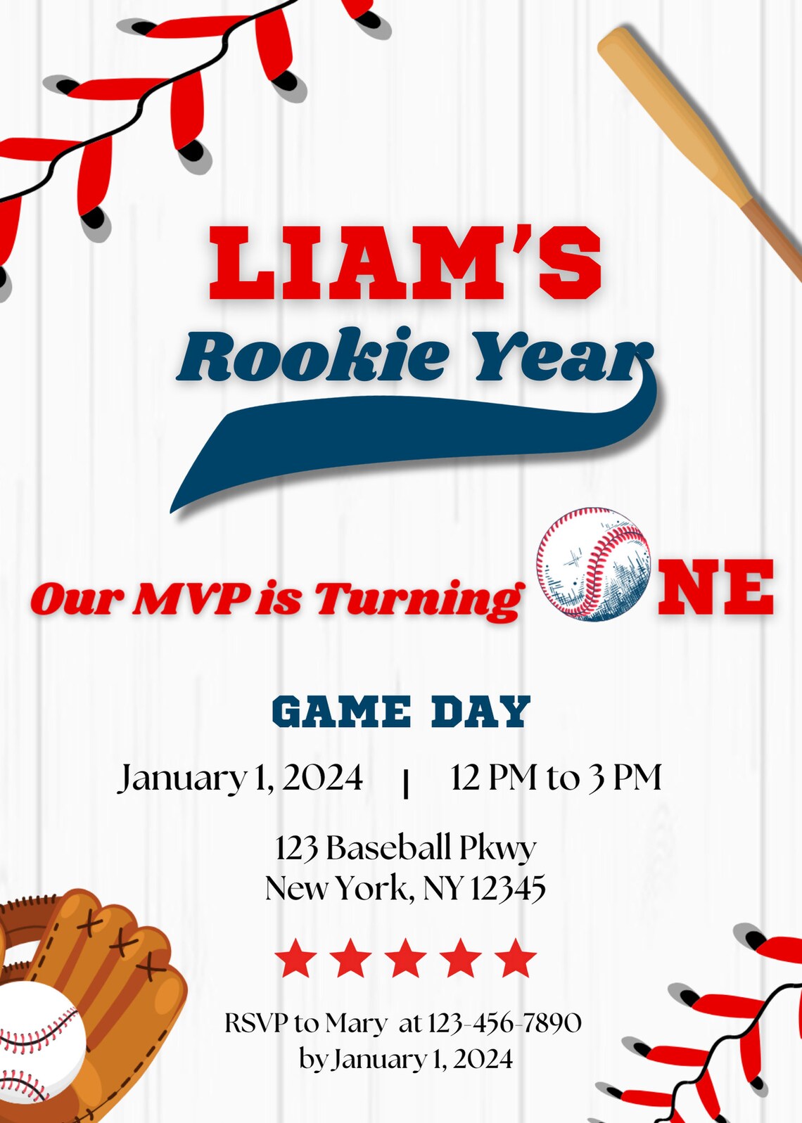 Rookie Year Invitation Instant Download Edit in Canva for FREE Baseball ...