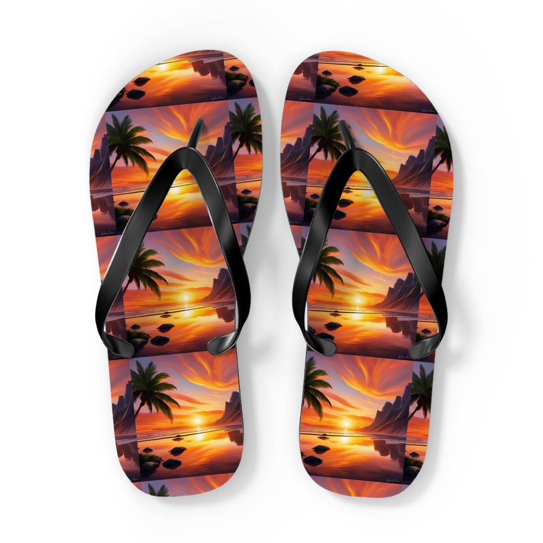 Beach Sunset Flip Flops Summer Vacation Sandals Holiday Slippers - Etsy
