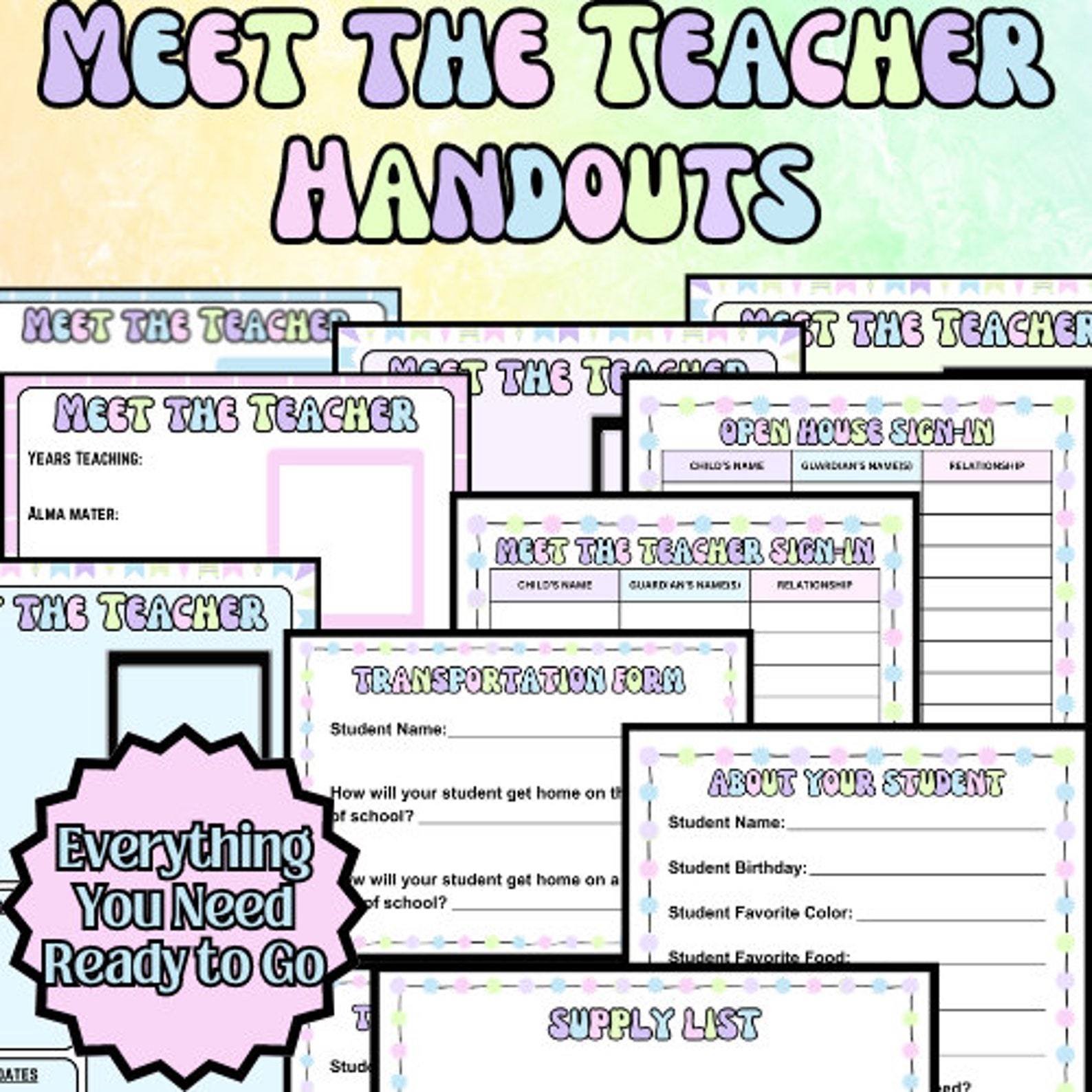 Meet the Teacher Pastel Handouts – Premade & Editable Stations - Etsy