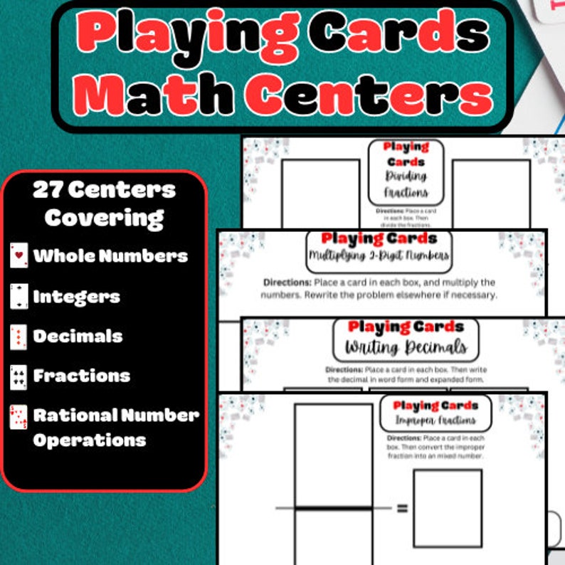 Playing Cards Math Centers - Etsy