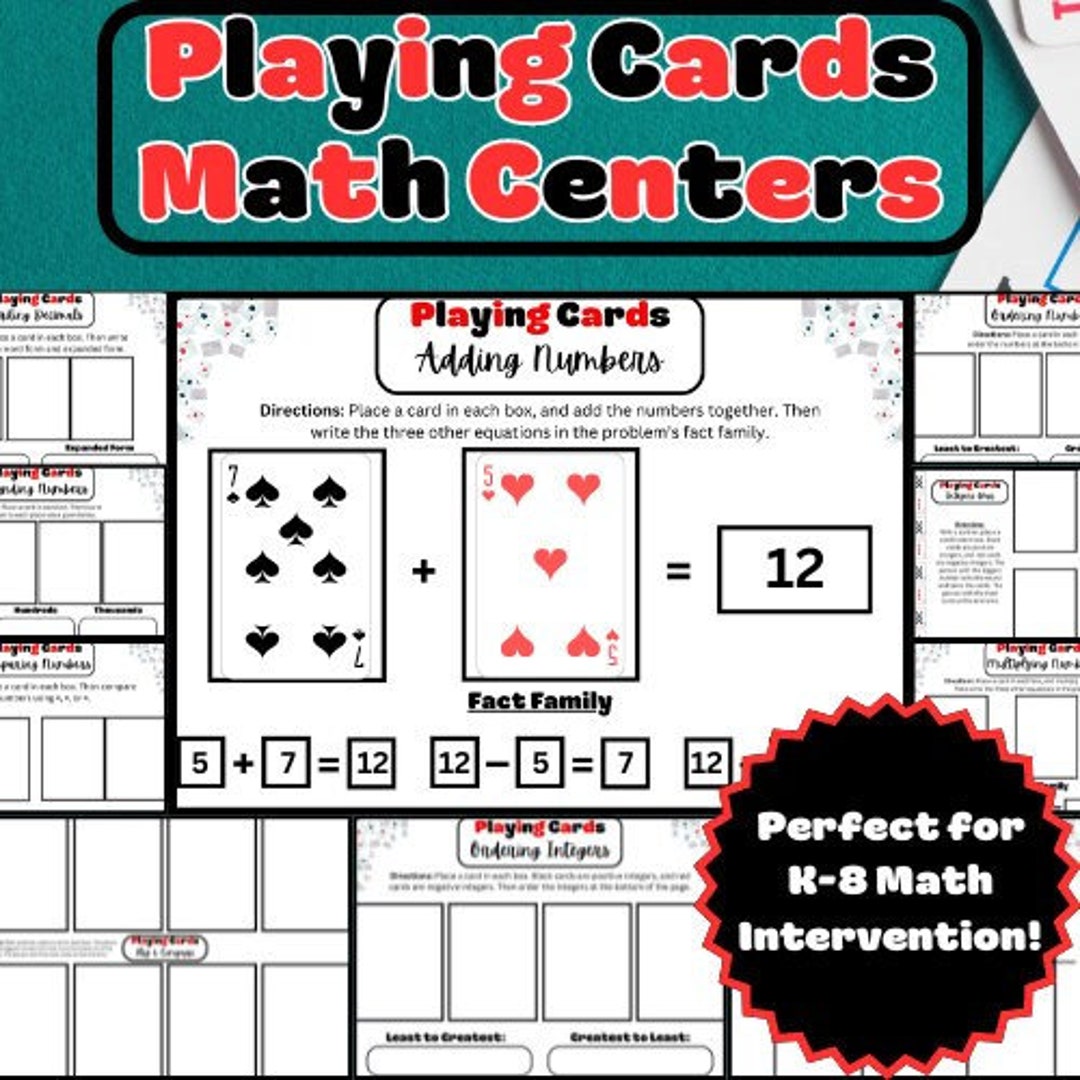 Playing Cards Math Centers - Etsy