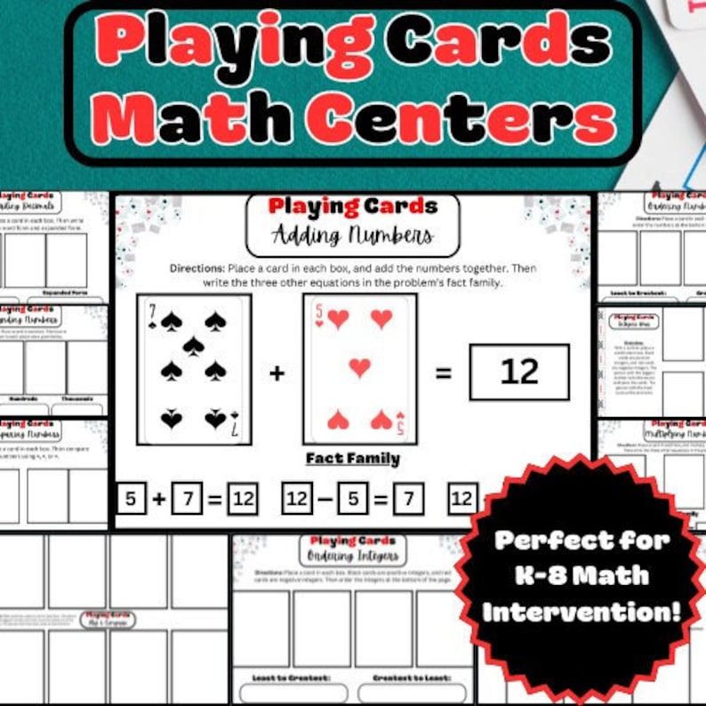 Playing Cards Math Centers - Etsy