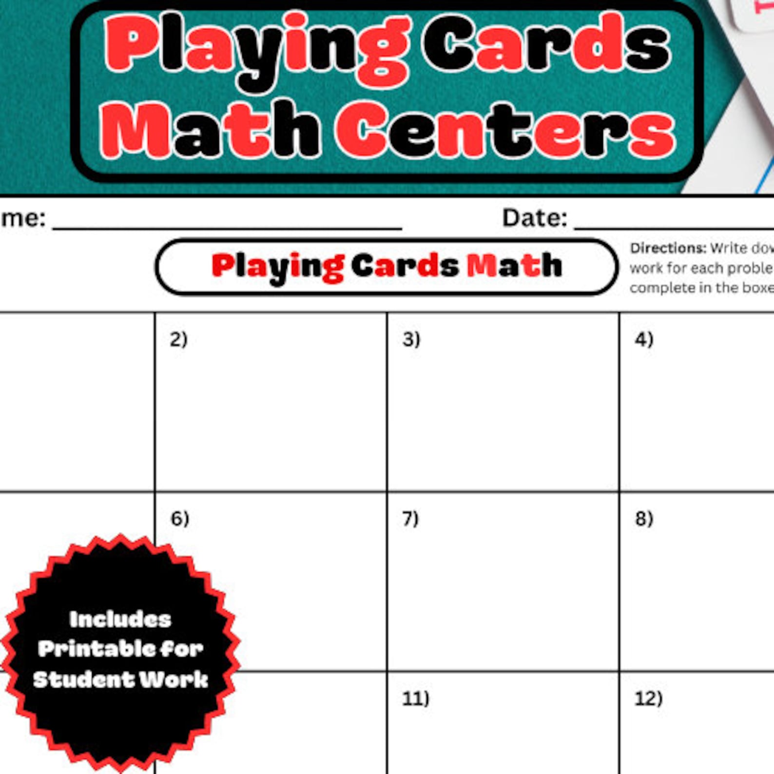 Playing Cards Math Centers - Etsy