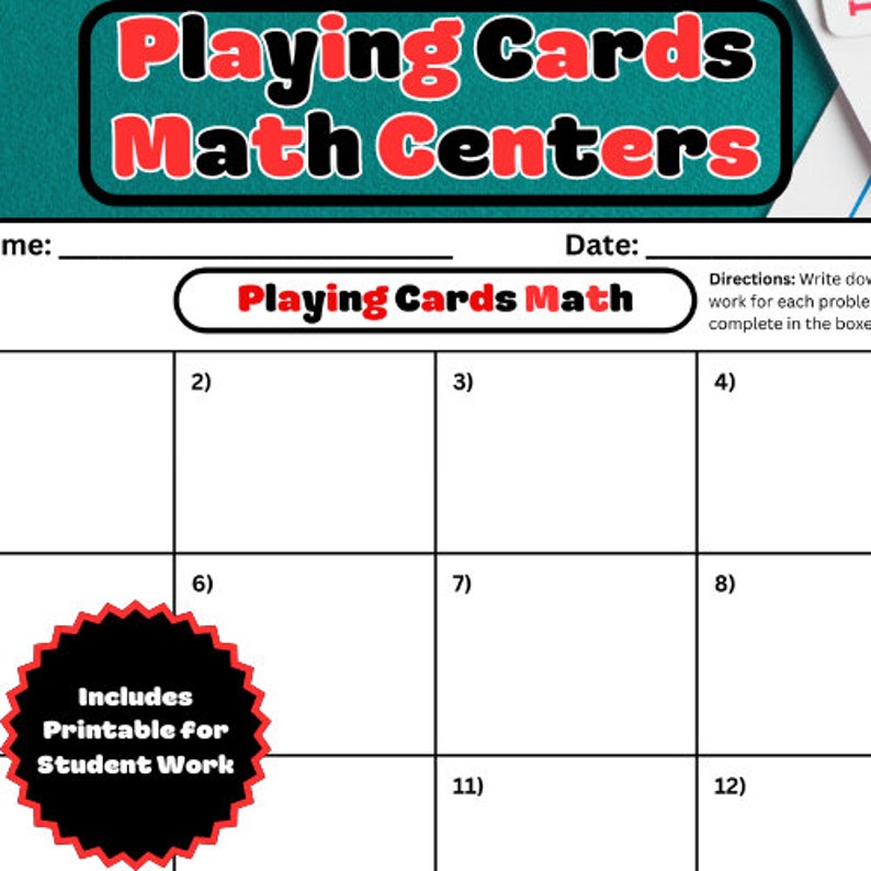 Playing Cards Math Centers - Etsy