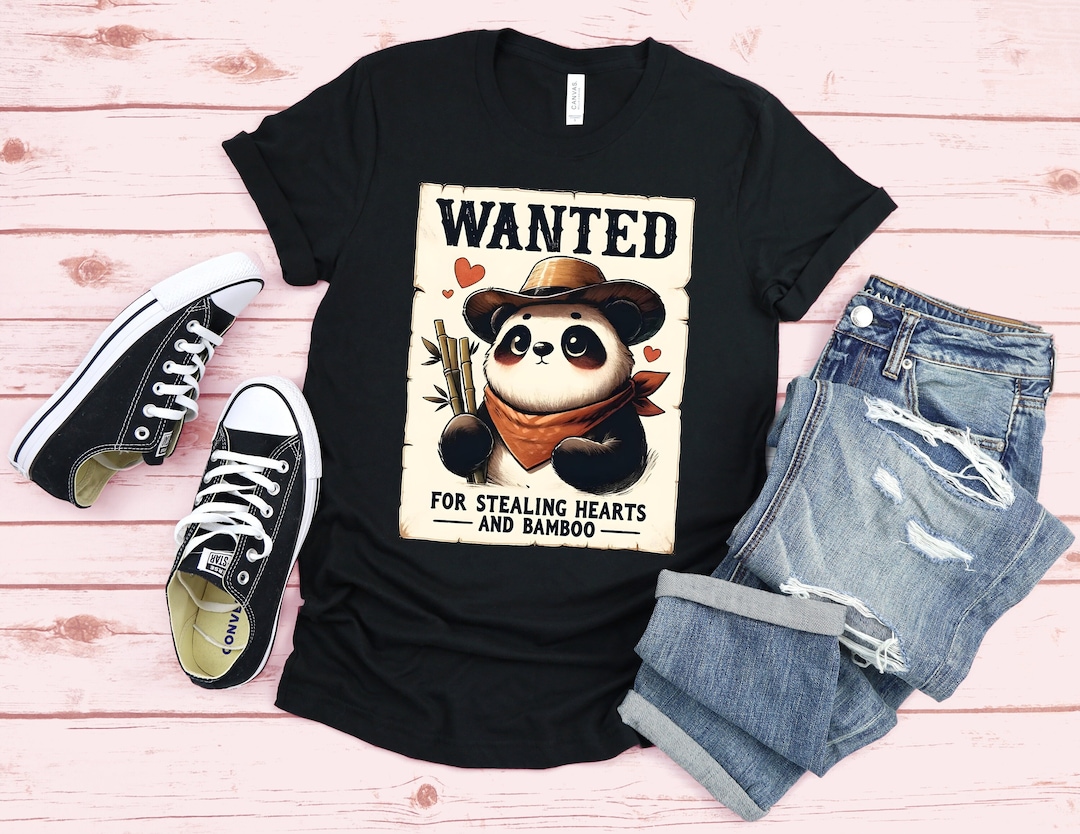 Cute Panda Wanted Poster T-shirt, Adorable Panda Cowboy Tee, Funny ...