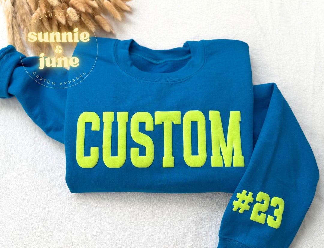 Puff Sweatshirt Custom Team Crewneck Sports Number Shirt Varsity Puff ...