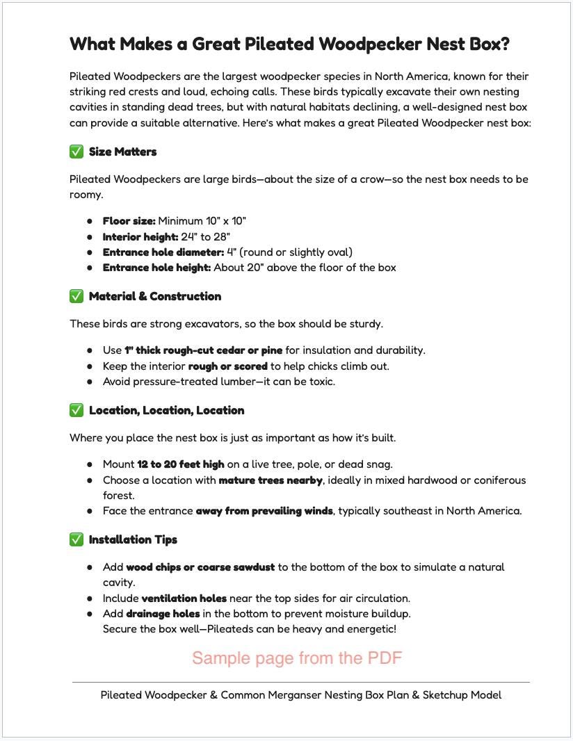 Pileated Woodpecker Nest Box Plans & Sketchup Model - Etsy