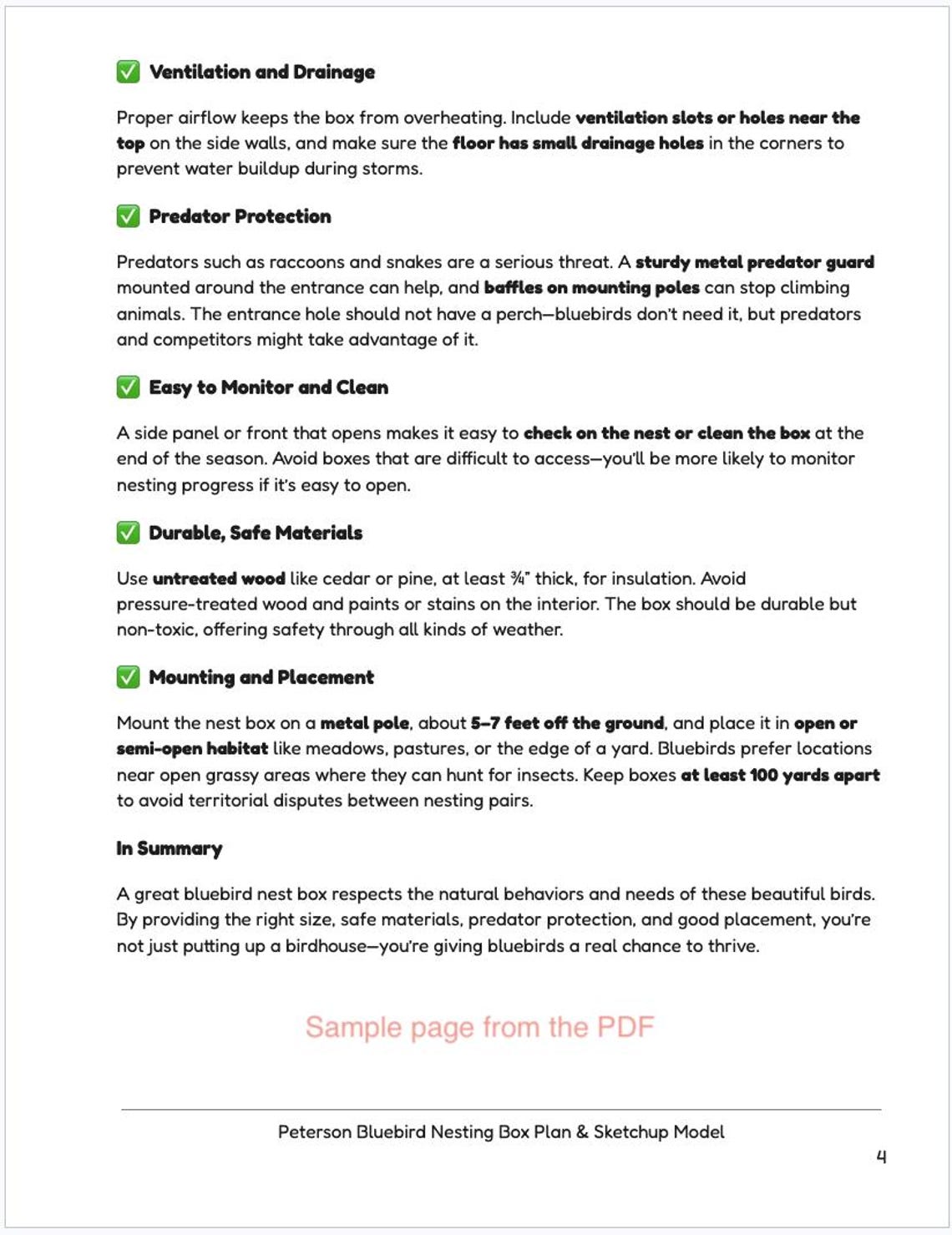 Peterson Bluebird Nest Box Plan – Proven Design, PDF Guide + Sketchup ...