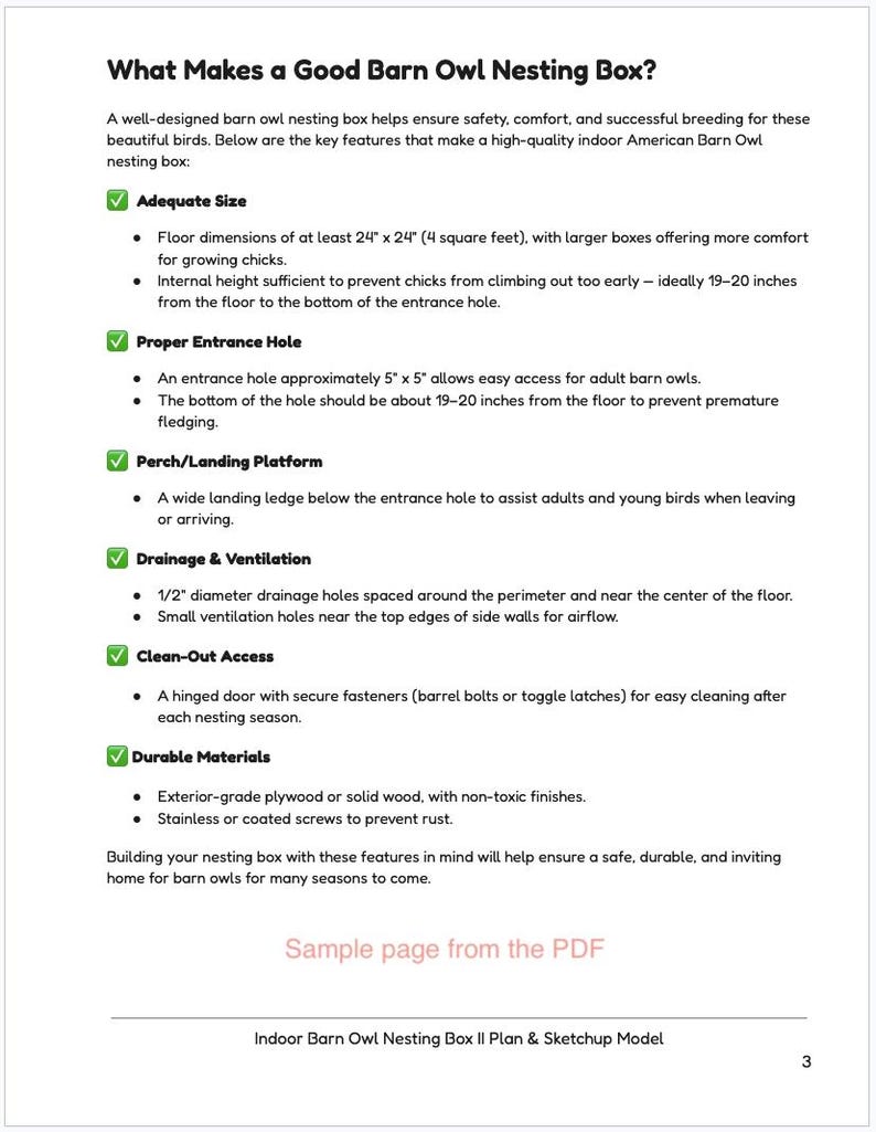 Indoor Barn Owl Nesting Box II Plans & Sketchup Model - Etsy