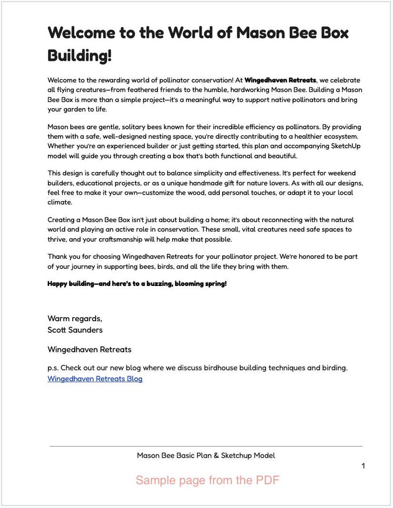 Mason Bee Basic Box Plans & Sketchup Model - Updated - Etsy