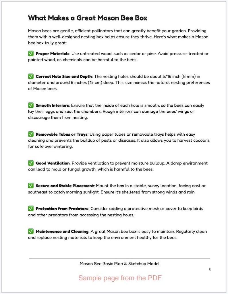 Mason Bee Basic Box Plans & Sketchup Model - Updated - Etsy