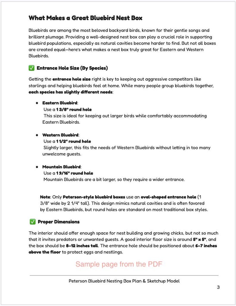 Peterson Bluebird Nest Box Plan – Proven Design, PDF Guide + Sketchup ...