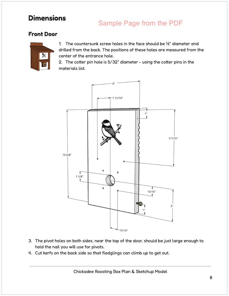 Chickadees / Nuthatches / Titmice Roosting Box Plans & Sketchup Model ...