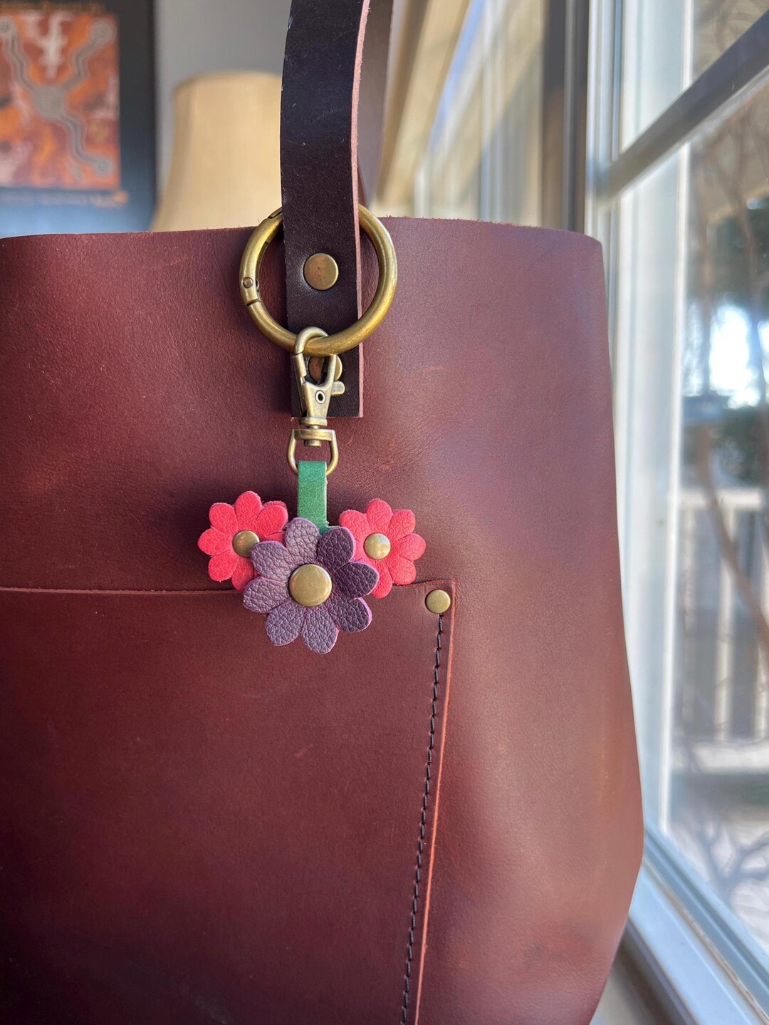 Handmade Triple Mini Flower Leather Bag Charm - Etsy