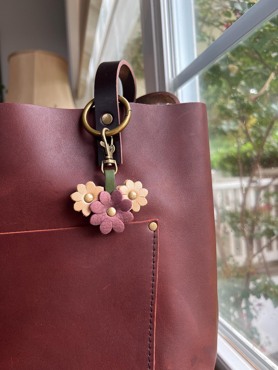 Handmade Triple Mini Flower Leather Bag Charm - Etsy