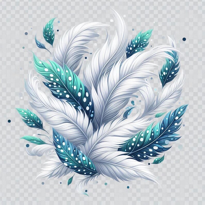 Transparent Background Feather Clipart With Silk-green and Silk-blue ...