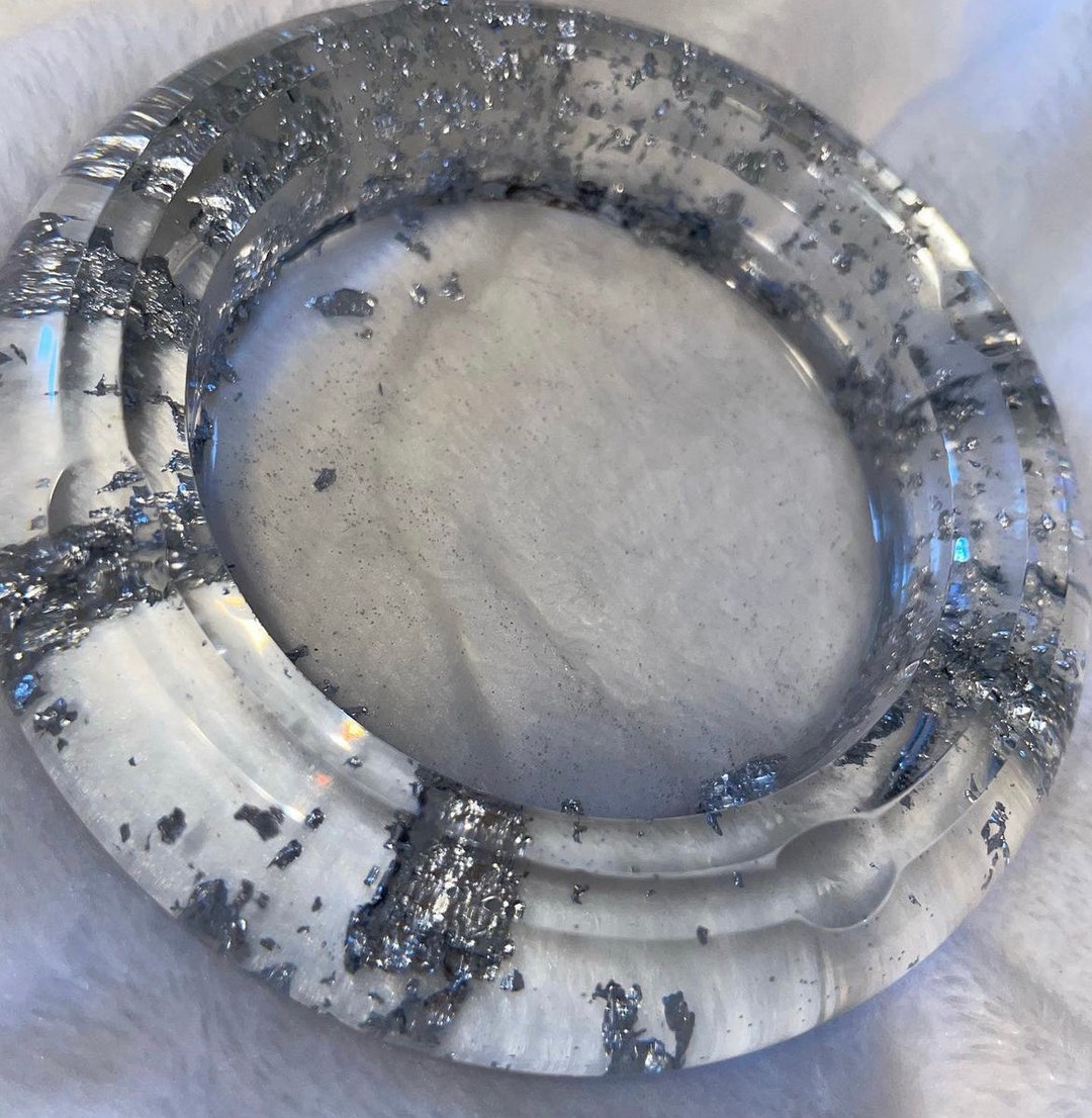 Ashtray, Smoker, Ash Try, Pokey, Epoxy, Gold, Silver, Flakes, Clear Ash ...