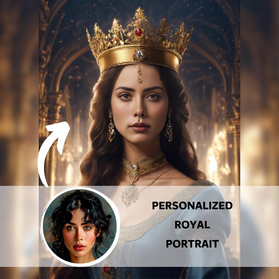 Personalized Royal Lady Portrait Metal Poster, Customizable Wall Art ...