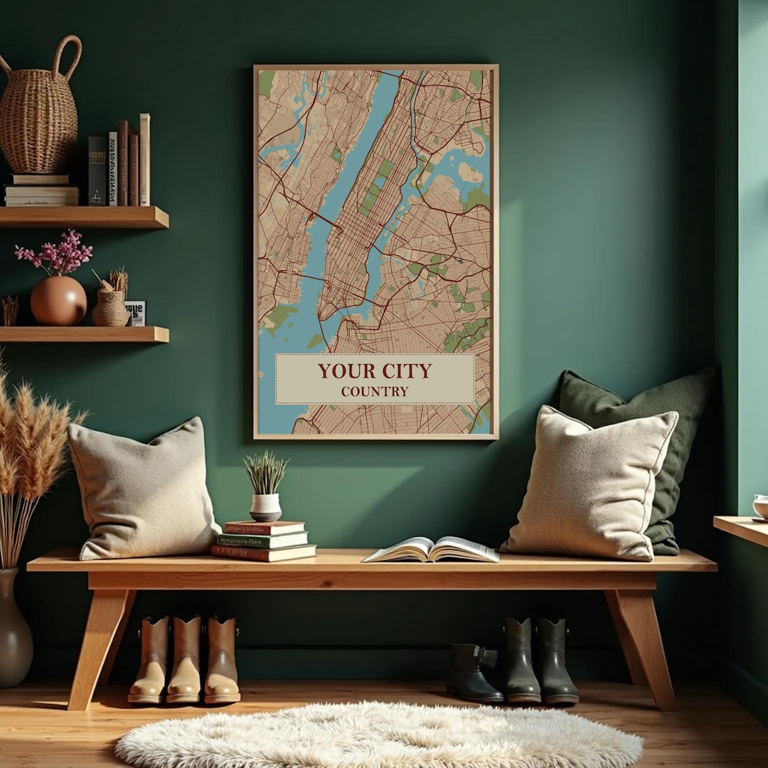 Custom City Map, Personalized Metal Map Poster, Printable Map Wall Art ...