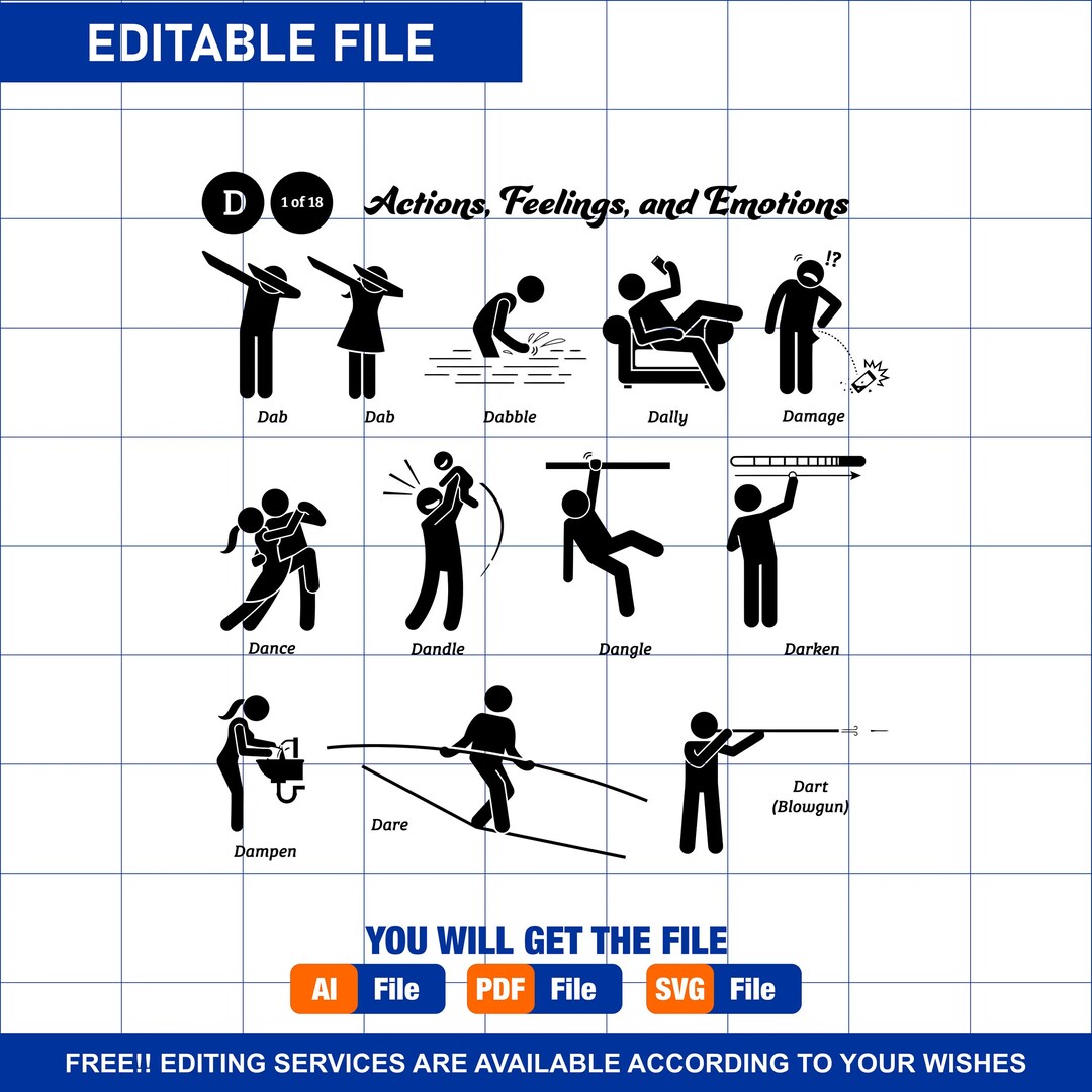 Stick Figures Man People Stickman Silhouette Action Verbs D Vector SVG ...