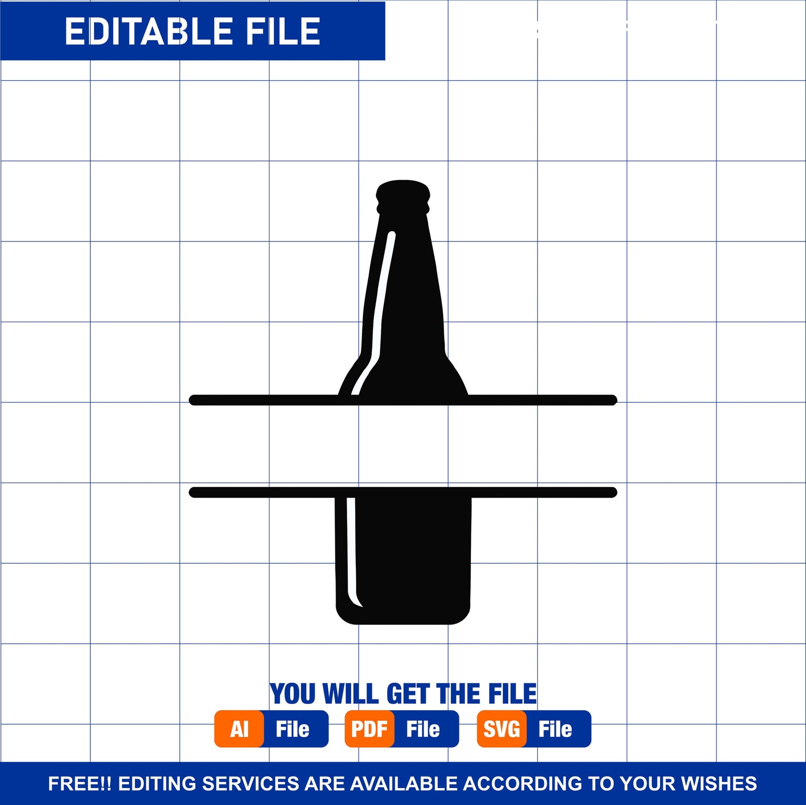 Beer Bottle Split Name Frame SVG Files Bottle Monogram Cut Files Bottle ...