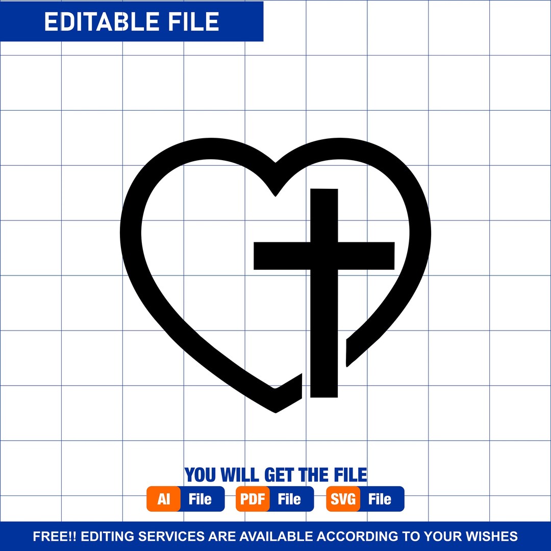 Christian Cross SVG Files Cross Heart SVG Cut Files Heart Cross Vector ...