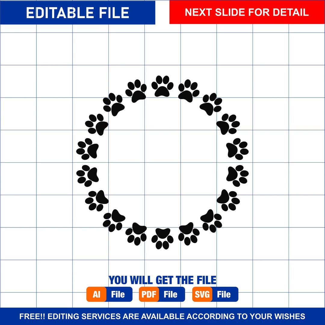 Dog Paw Frame SVG Files Dog Paw Monogram Cut Files Paw Round Frame ...