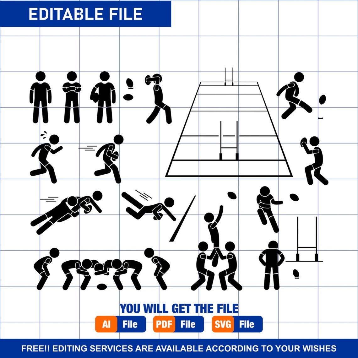Rugby Player Actions Poses Rugby Ball Rugby Field Goal Pole Scrum Ruck ...