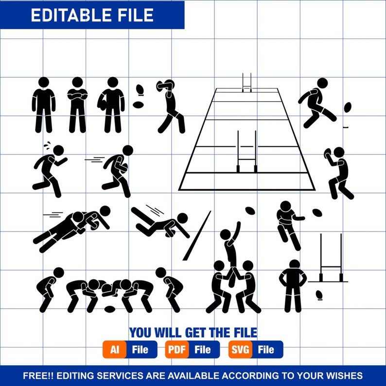 Rugby Player Actions Poses Rugby Ball Rugby Field Goal Pole Scrum Ruck ...
