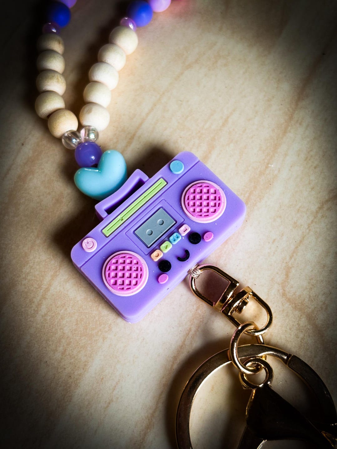 Retro Boombox Teacher Lanyard | 80s 90s Throwback Badge Holder | Colorful Beaded Teacher Lanyard ...