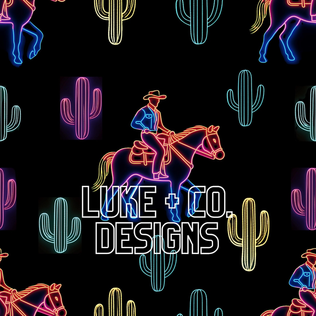 Neon Cowboy, Western, Seamless Design - Etsy