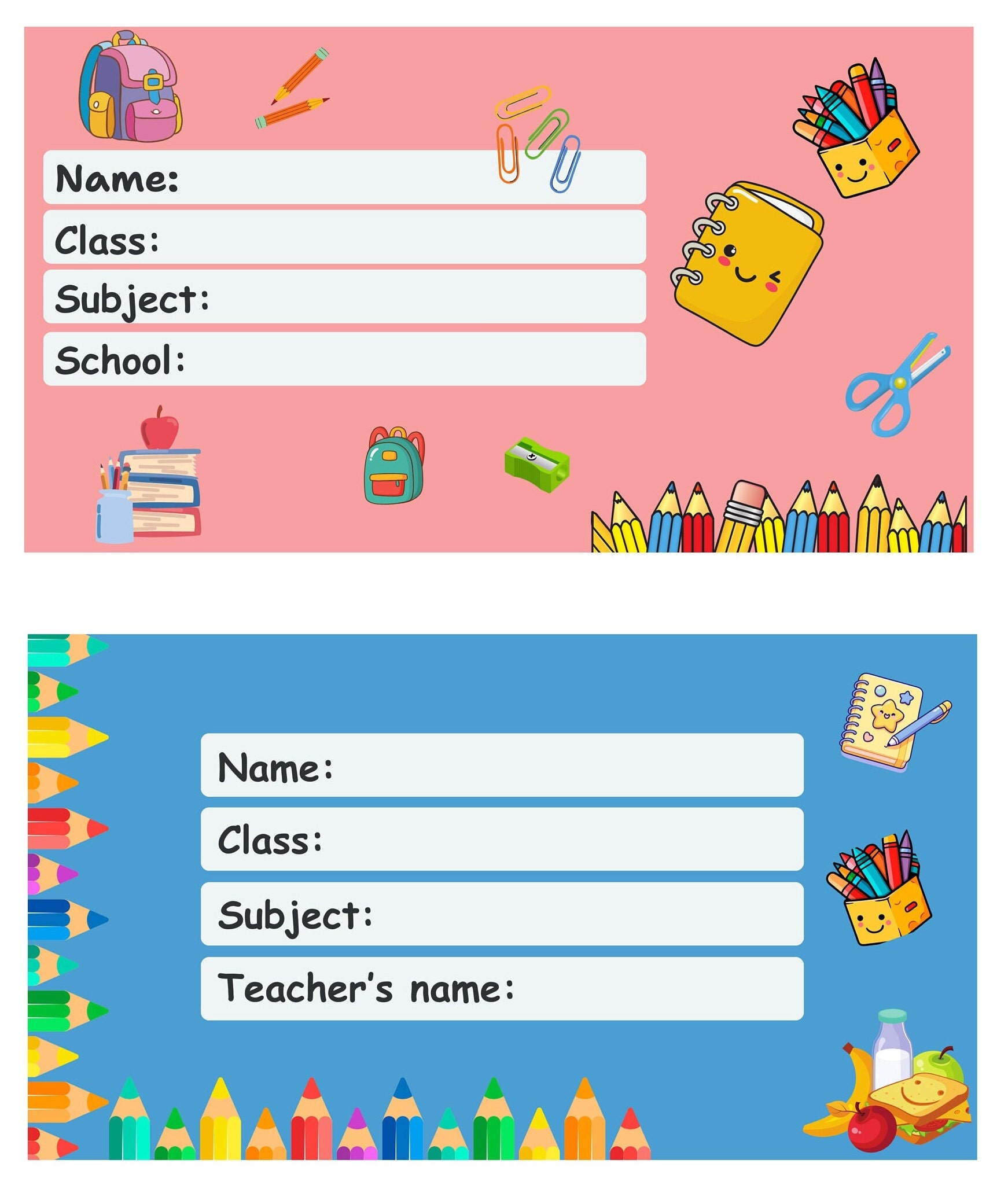 Personalized Notebook Labels Stickers Png, Work Book Labels, Kids Name ...