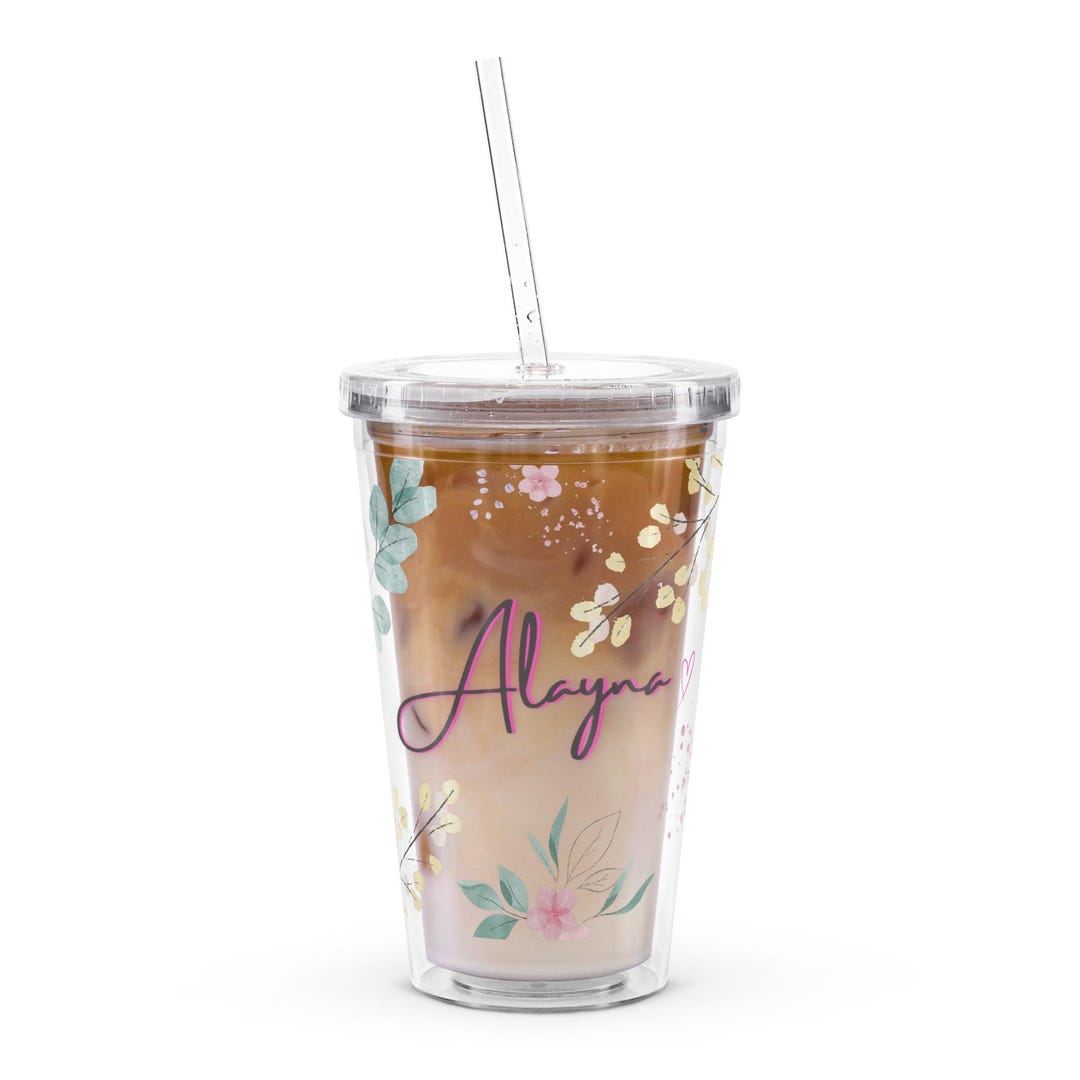 Custom Name Iced Coffee Cup, Floral Design Clear Tumbler - Etsy