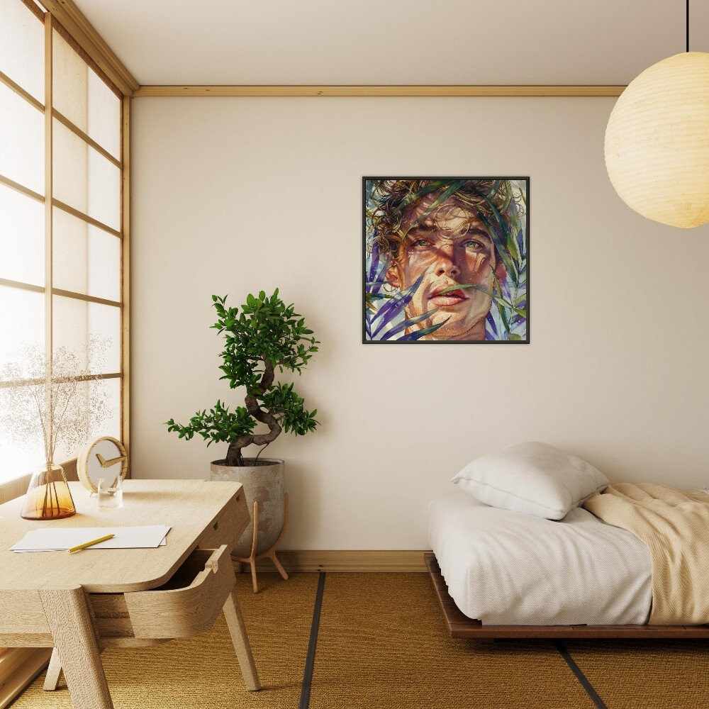 Beautiful Male Portrait Art, Young Man Portrait, Palm Fronds, Large ...